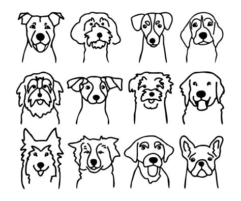 Set Of Different Dog Faces Canine Breeds In Doodle Style Ink Hand