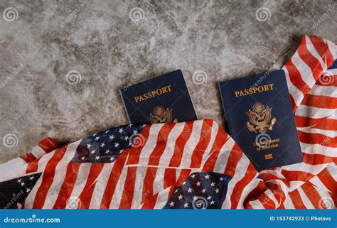 Passport Of Usa Covered By American Classic Passport On Us Flag Stock