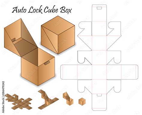 Auto Lock Box Packaging Die Cut Template Design 3d Mock Up Stock Vector Adobe Stock