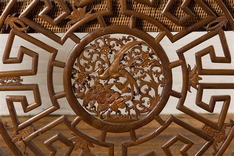 Chinese Late Qing Dynasty Fretwork Panel With Phoenix Bats And