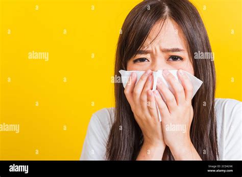 Portrait Of Asian Beautiful Young Woman Sad She Crying Wipe The Mucus