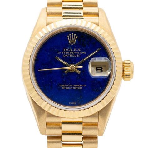 1995 Rolex President Lady Date Just Lapis Dial 18k Gold Model 6978 At