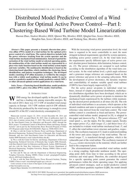 Pdf Distributed Model Predictive Control Of A Wind Farm For Optimal