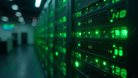 A High Tech Server Rack With Green Lights In Background Clipart Illustration A High Tech Server
