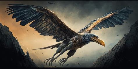 Flying Imaginative Creature Or Dinosaur Fly In The Sky Stock