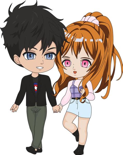 Cute Chibi Couple Holding Hands Walking Side By Side Chibi Character 57135494 Vector Art At Vecteezy