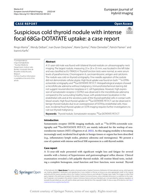 Pdf Suspicious Cold Thyroid Nodule With Intense Focal 68ga Dotatate