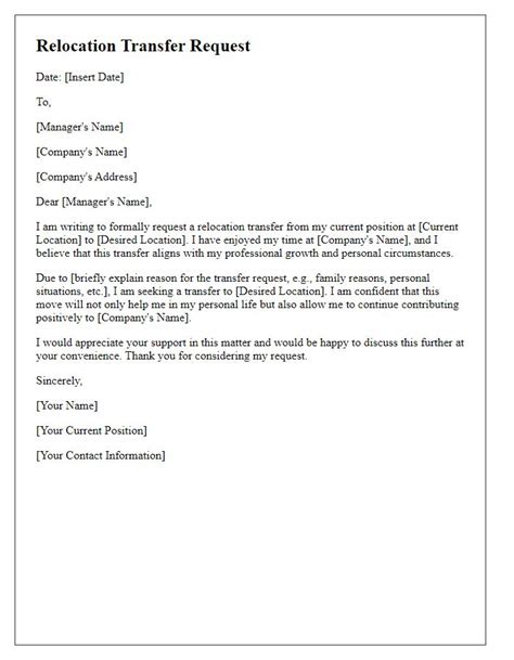 Letter Template For Job Transfer Request Free Samples In Pdf Letterin
