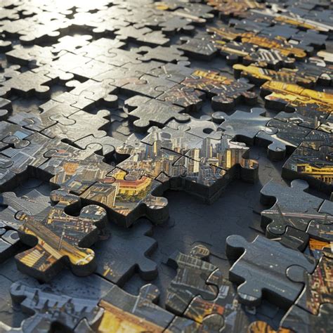 A Partially Assembled Jigsaw Puzzle Features A Cityscape With
