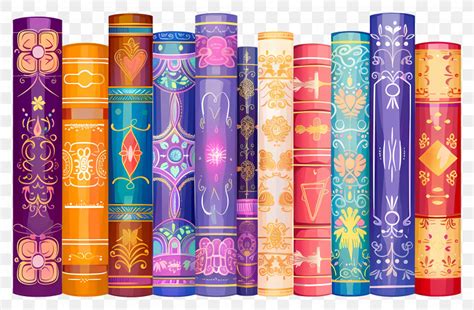 Books Standing Vivid And Decorated Colorful Book Spines Png
