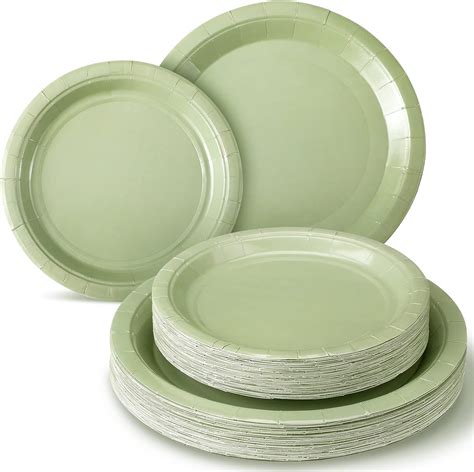 Roshtia 100 Pcs Sage Green Disposable Plates Green Paper Plates Disposable Dessert