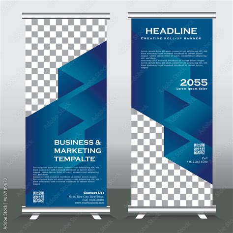 Roll Up Banner Design And Vector Template Blue Color Standee Banner
