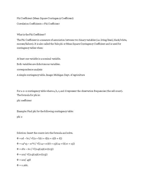 Phi Coefficient Statistics Topic Phi Coefficient Mean Square