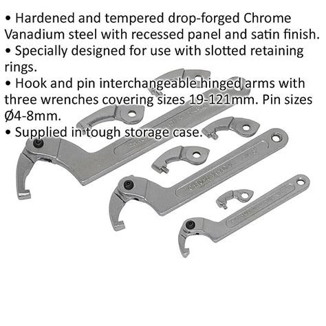 11 Pack Adjustable C Spanner Set Hook And Pin Retaining Ring Hinged