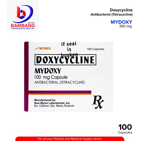 Mydoxy Doxycycline Antibacterial Tetracycline 100 Mg Capsule 100s