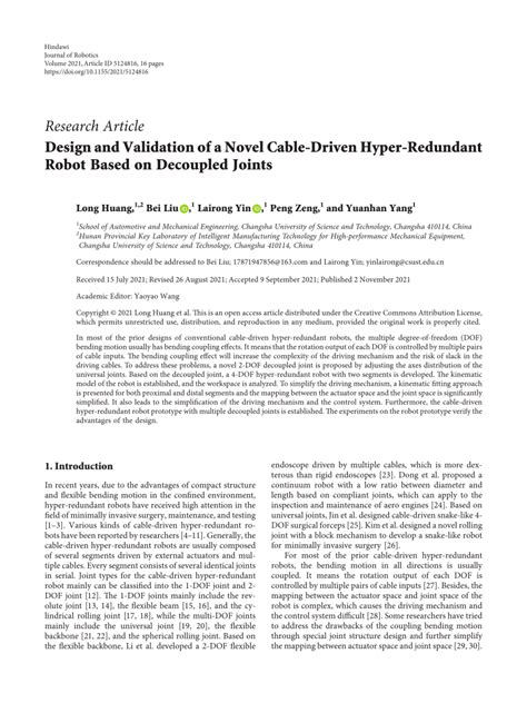 Pdf Design And Validation Of A Novel Cable Driven Hyper Redundant Robot Based On Decoupled Joints