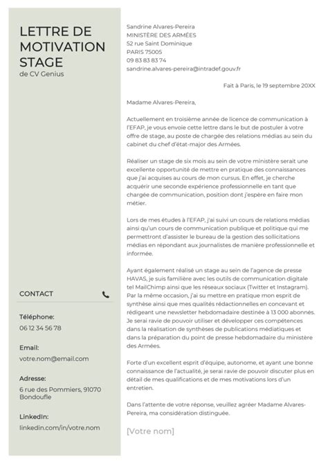Lettre De Motivation Stage Modèle Et Conseils