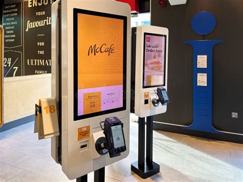 Self Service Ordering Kiosks In Mcdonalds Restaurant Payment Terminals