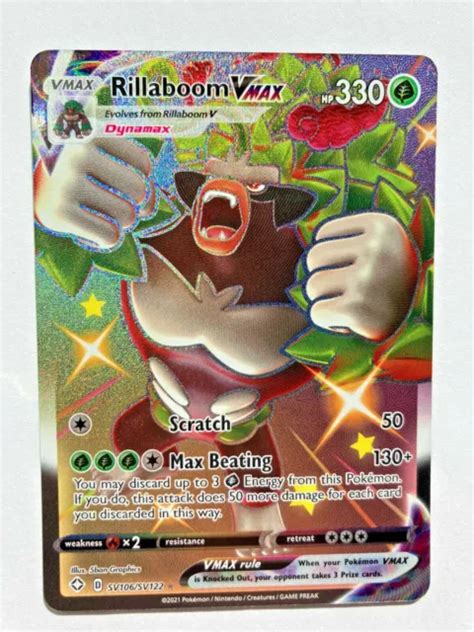 Rillaboom Vmax Shiny Full Art Pokemon Card Shining Fates Sv106sv122 Nm