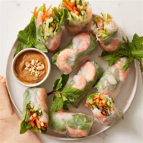 Fresh Vietnamese Spring Rolls With Crisp Vegetables And Peanut Dipping
