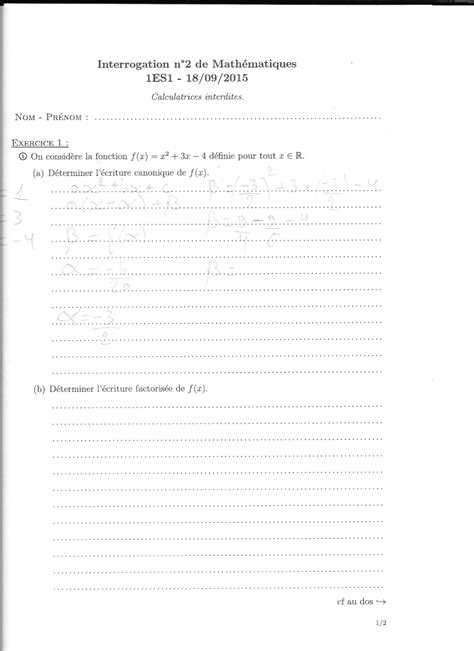 Fonction Second Degré Sous Forme Canonique 3 Réponses Lycée 167190 Forum De