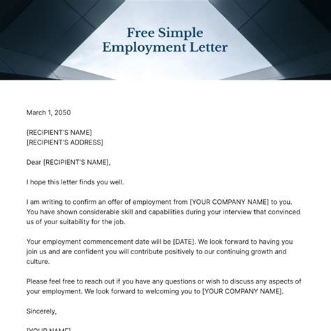 Simple Employment Letter Template Edit Online And Download Example