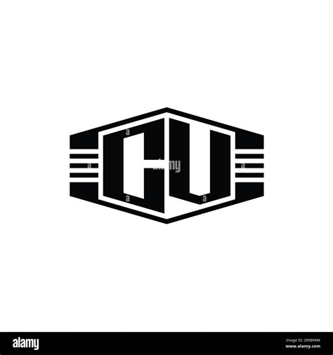 Cv Letter Logo Monogram Hexagon Emblem Shape With Stripes Outline Style Design Template Stock