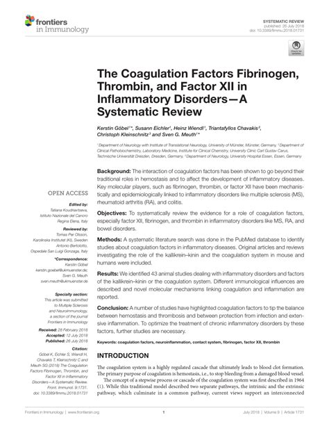 Pdf The Coagulation Factors Fibrinogen Thrombin And Factor Xii In