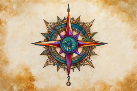 Elegant Compass Rose Illustration With Rich Colors And Texture