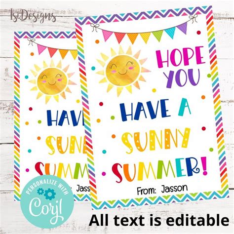 Hope You Have A Sunny Summer End Of School Year Tags Editable Last Day