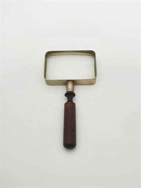 Handsome Antique Rectangular Magnifying Glass With Wooden Handle