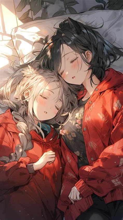 Cute Romantic Anime Couple Sleeping Together On Bed Room Aesthetic 212