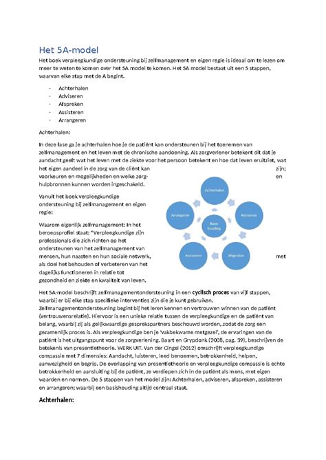 Het 5a Model Samenvatting En Toepassing In Verpleegkunde Studeersnel
