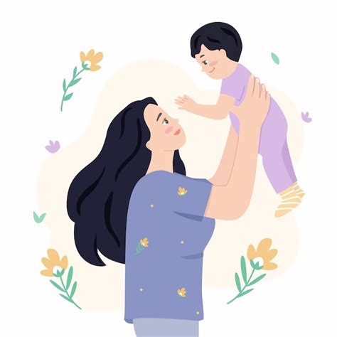 Mère Tenant Son Enfant Vecteur Premium