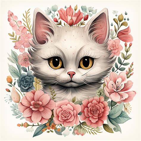 Premium Photo Whimsical Kitty 50s Vintage Kitsch Cat Illustration Clipart