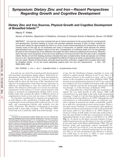 Pdf Dietary Zinc And Iron Sources Physical Growth And Cognitive