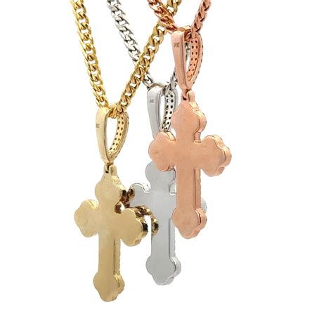 14k Gold And Diamond Cross Pendant And Gold Cuban Chain Choose Your C