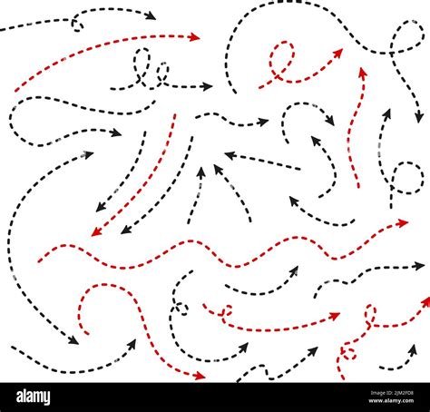 Big Set Arrows And Directions Signs Thin Dash Line With Arrow Dotted Lines With Arrows Stock