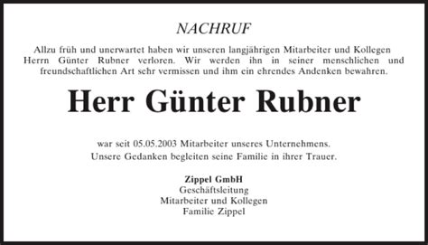 Traueranzeigen Von Günther Rubner Mittelbayerische Trauer