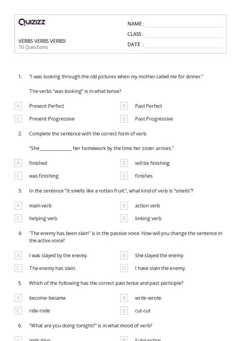 50 Verbs Worksheets For 6th Class On Quizizz Free And Printable