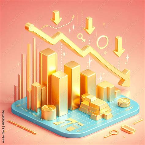 3d Simplified Icons Of Downward Trending Arrows Over A Bar Graph Clear