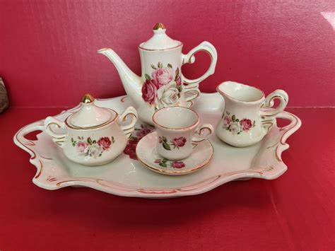 Vintage Miniature Tea Set Tiny Tea Set Pink Roses Small Tea Set Toy Tea