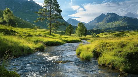 Mountains Nature River Grass