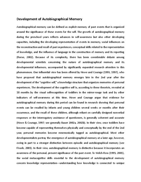 Development Of Autobiographical Memory Development Of