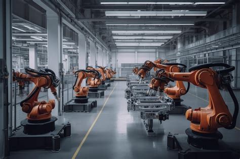 Premium Ai Image Automated Robot Arm Assembly Line Producing High Tech Electric Vehicles