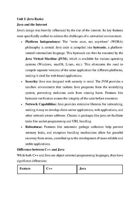Java 1 And 2 This Notes Will Gi E You A Brief Idea About Java Unit I