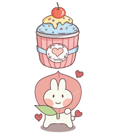Cherry And Peach Cake Vector Rabbit Peach Pie Peach Blossom Cherry