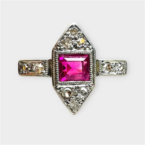 Art Deco Ruby Diamond Ring Vintage 1930s Engagement Jewelry