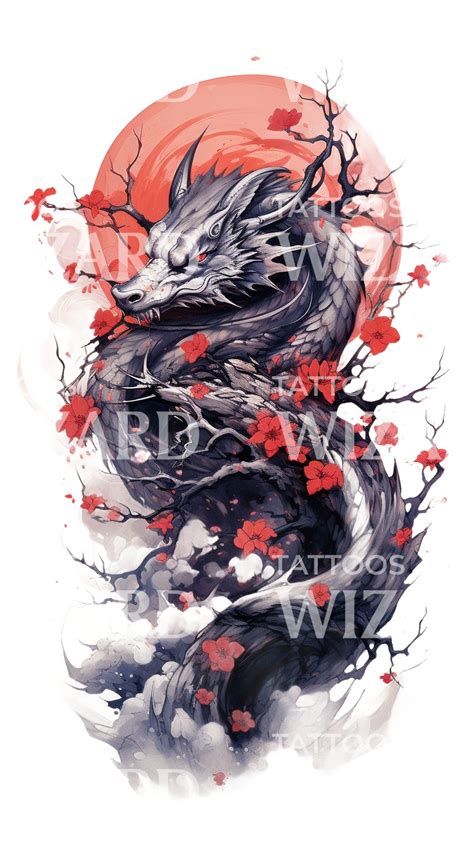 Halfsleeve Red Sun Japanese Dragon Tattoo Design Tattoos Wizard Designs