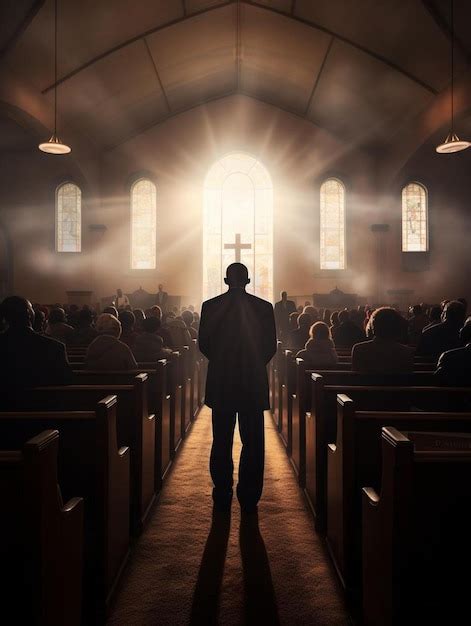 Un Hombre Se Encuentra Frente A Una Iglesia Con El Sol Brillando A